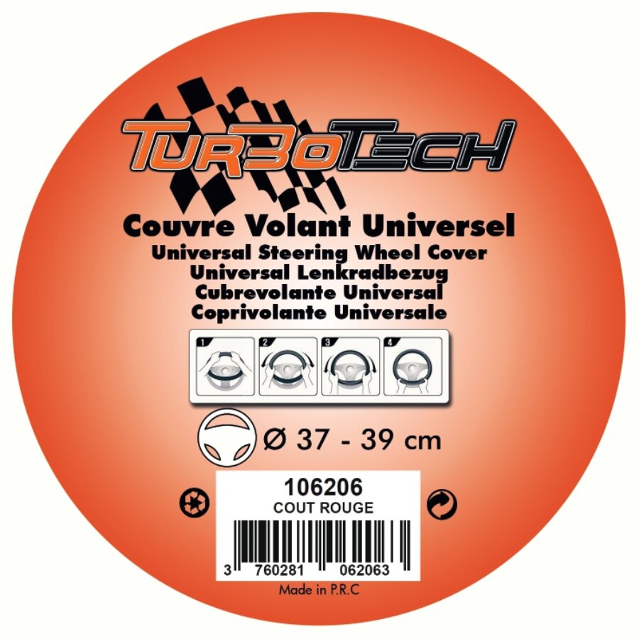 Couvre volant simili cuir avec surpiqure rouge TURBOTECH : Norauto.fr